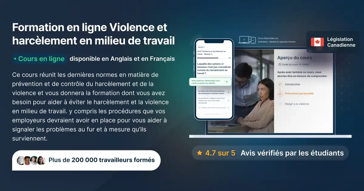 Violence et harcèlement en milieu de travail Cours de formation en ligne et certification